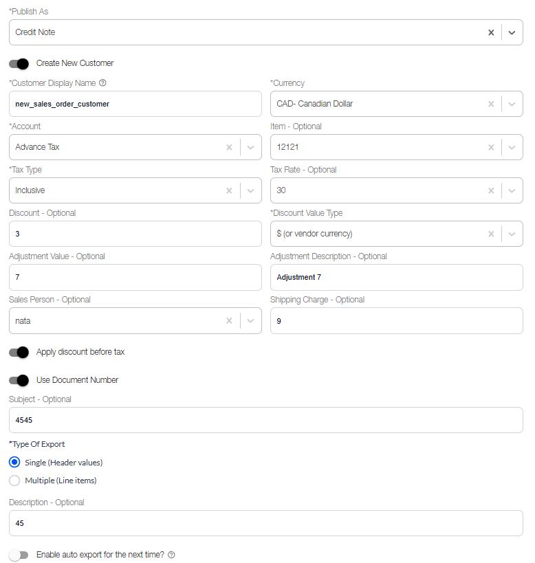 Exporting an Invoice and Credit Note via Zoho Books