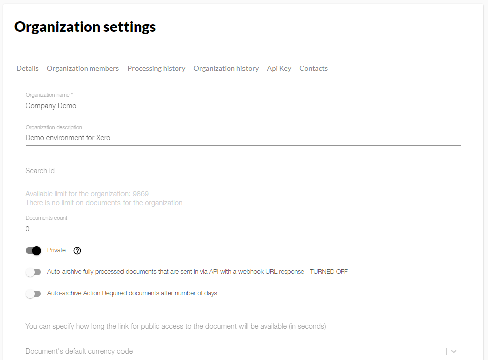 Organization settings